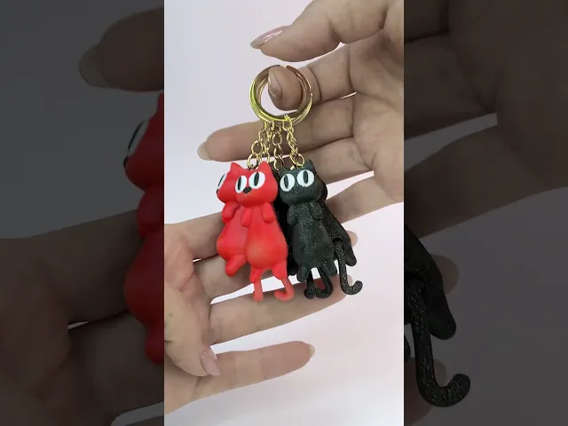 Cute Flexi Cat w flexi tail in Keychain, Earrings & Magnet Version - 3D ...