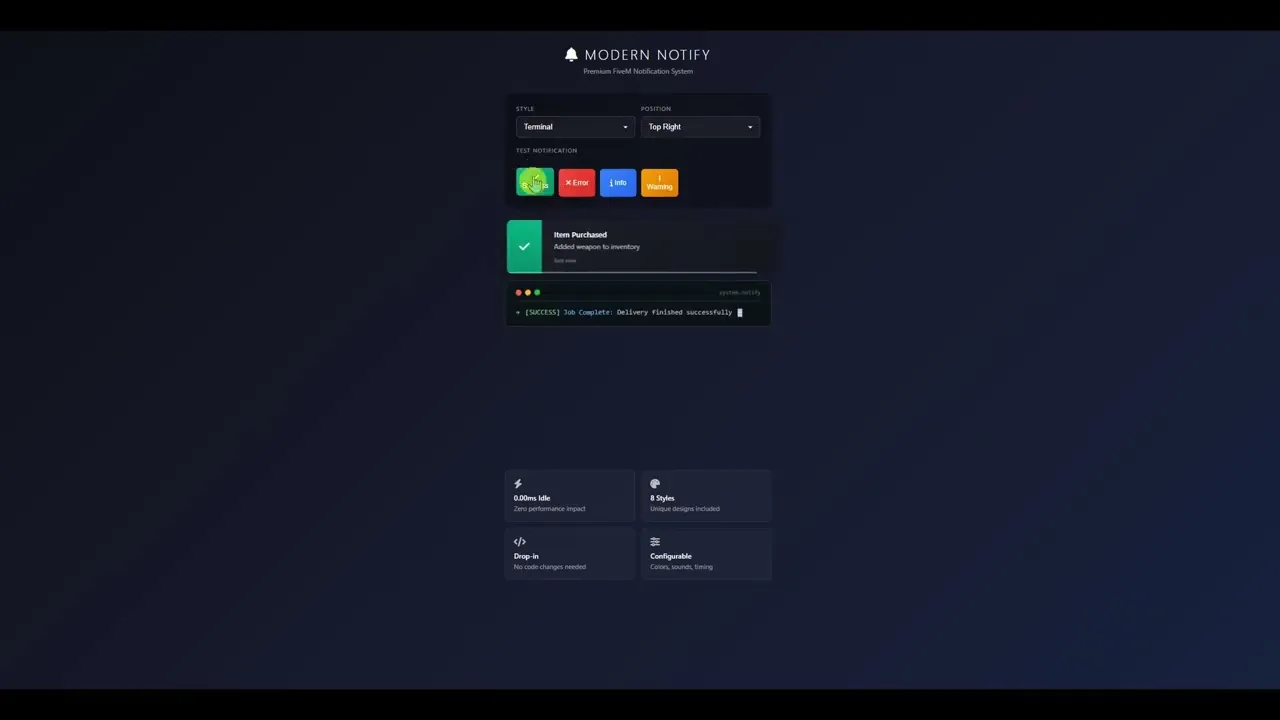 James Harvey Dev. · Modern Notify — 8 Premium Notification Styles