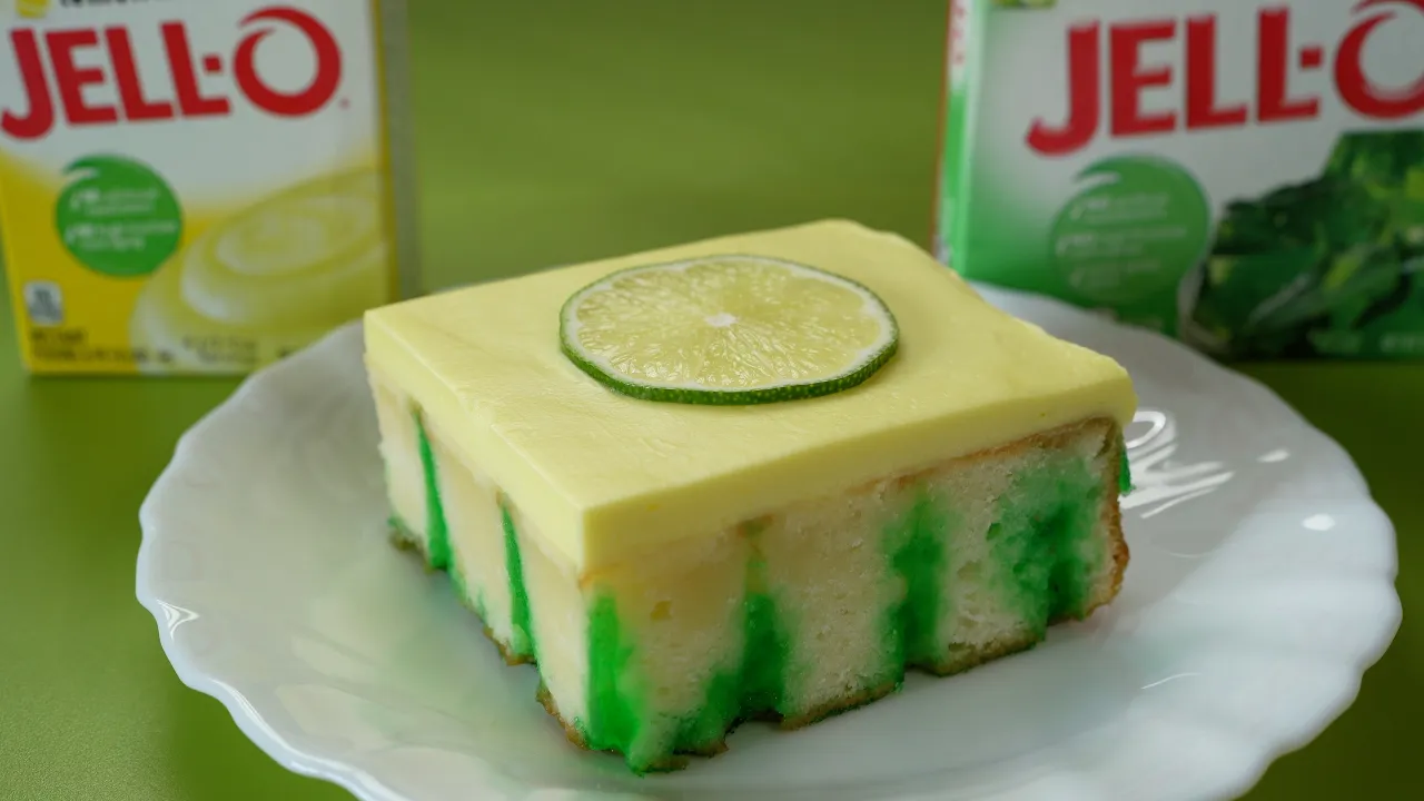 Poke Cake with JELL-O Lime and Lemon Instant Pudding & Pie Filling Mix ...